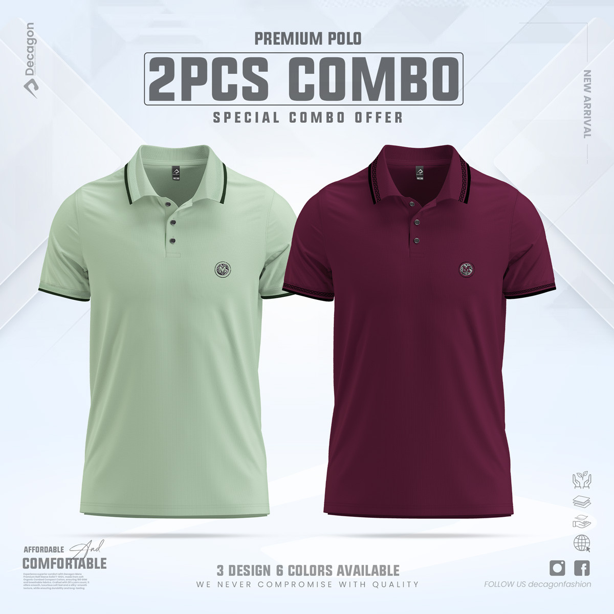 2 Pcs Combo Decagon Premium Polo T-shirt || 1080
