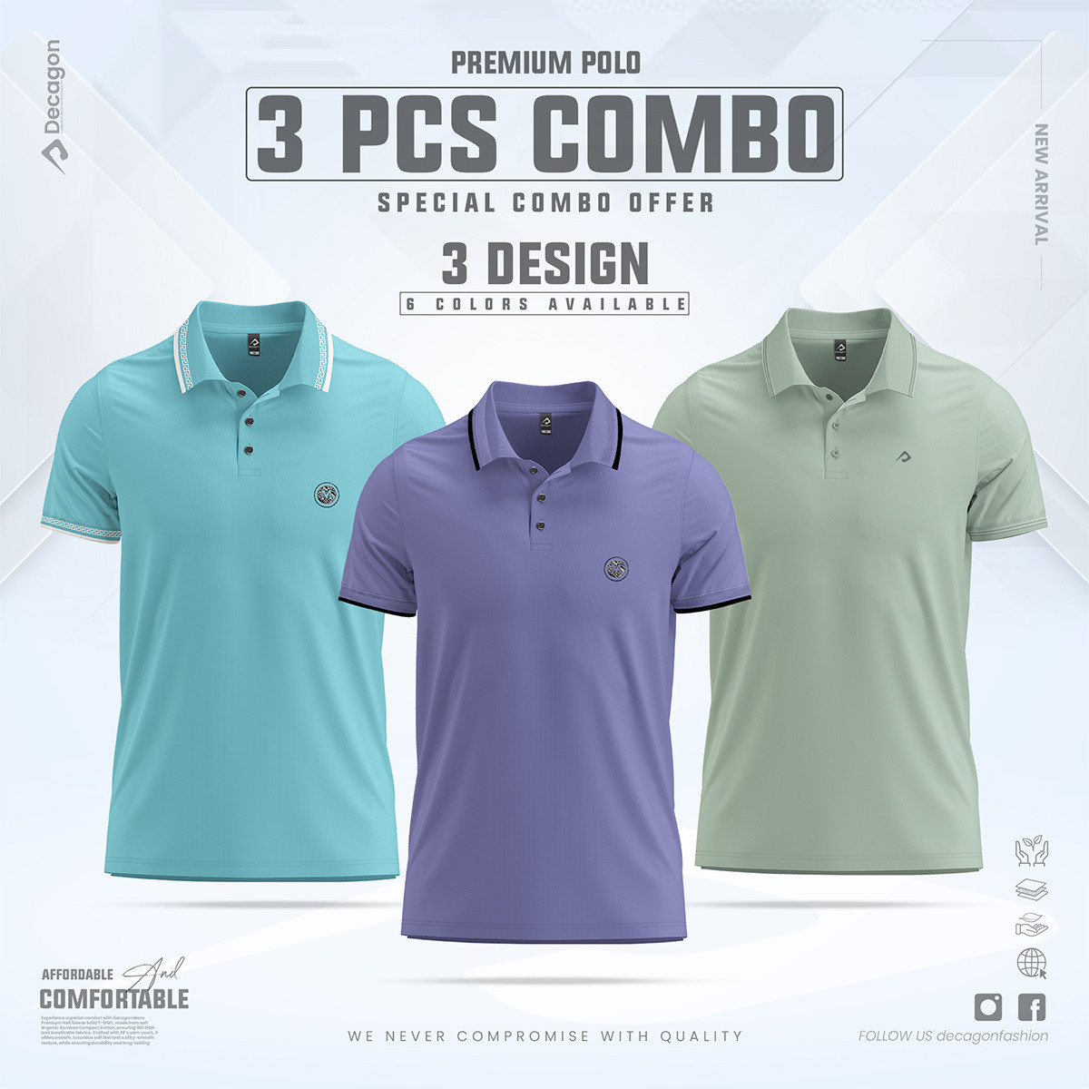 3 Pics Combo Decagon Premium China polo T-shirt || 11000